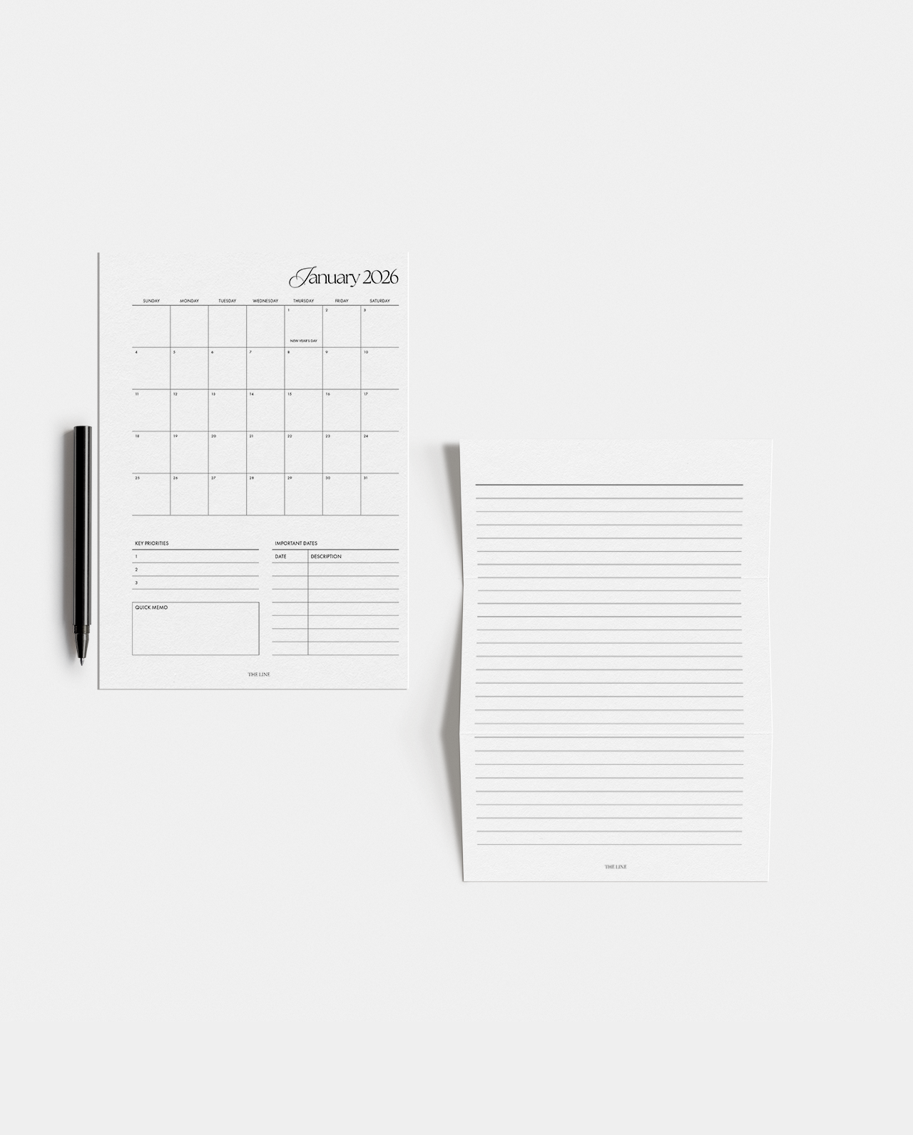 2026 Monthly Planner Inserts | Calendar & Lined Notes Pages – The Line